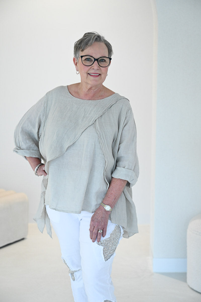 Layer Linen Top | Beige – DonnaDonna.com.au